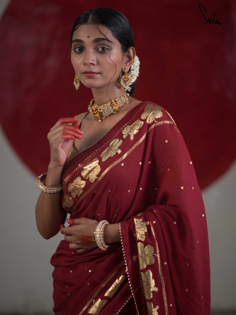 Mul Cotton Red Saree For Durga Puja|Rokto Joba|Suta