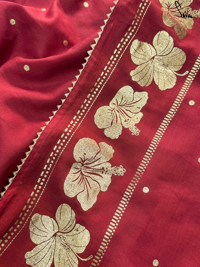 Mul Cotton Red Saree For Durga Puja|Rokto Joba|Suta