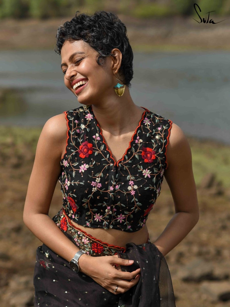 Silk Organza Black Designer Blouse|Stardust Serenade|Suta