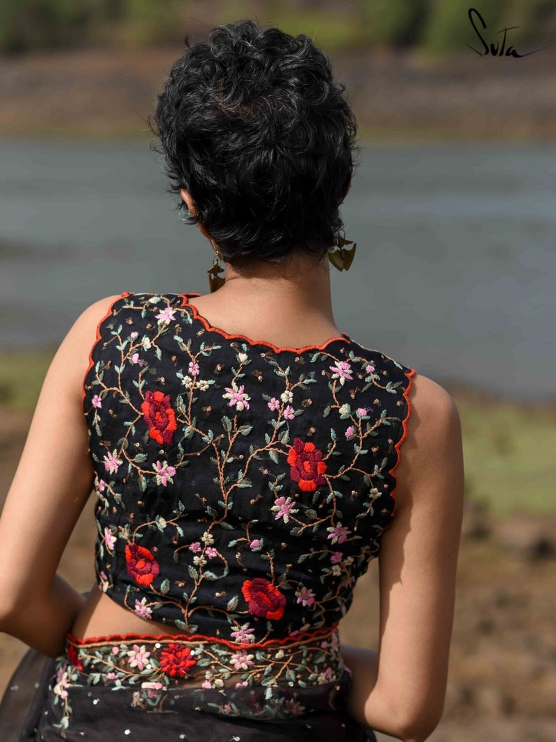 Silk Organza Black Designer Blouse|Stardust Serenade|Suta
