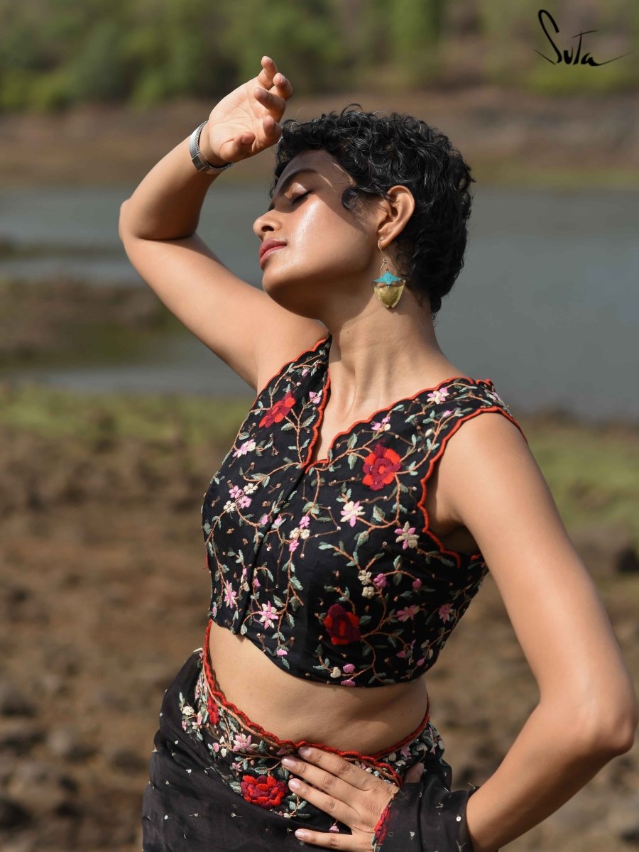 Silk Organza Black Designer Blouse|Stardust Serenade|Suta