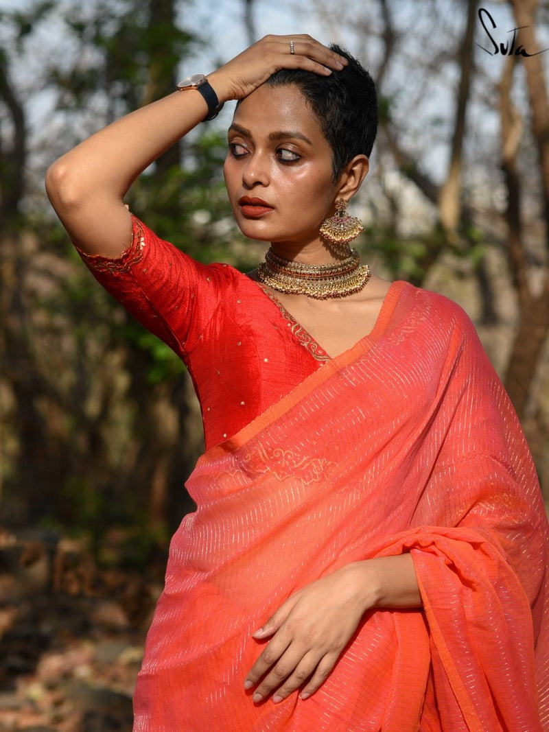 Red Viscose Blend Blouse|Surkh Parchaai|Suta