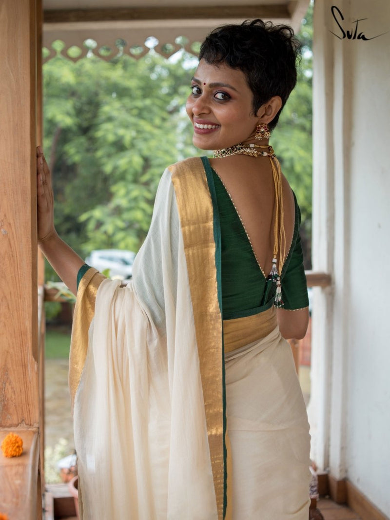 Green Art Silk U Neck Padded Blouse|Tulasi|Suta