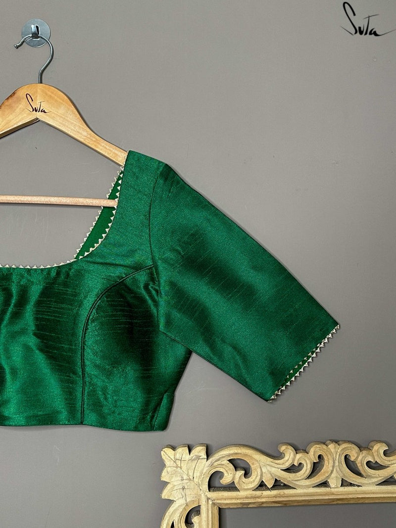 Green Art Silk U Neck Padded Blouse|Tulasi|Suta